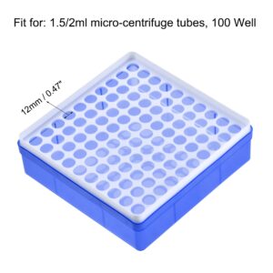 uxcell Centrifuge Tube Freezer Storage Box 100-Well Polypropylene Holder Light Blue for 1.5/2ml Micro Centrifuge Tubes