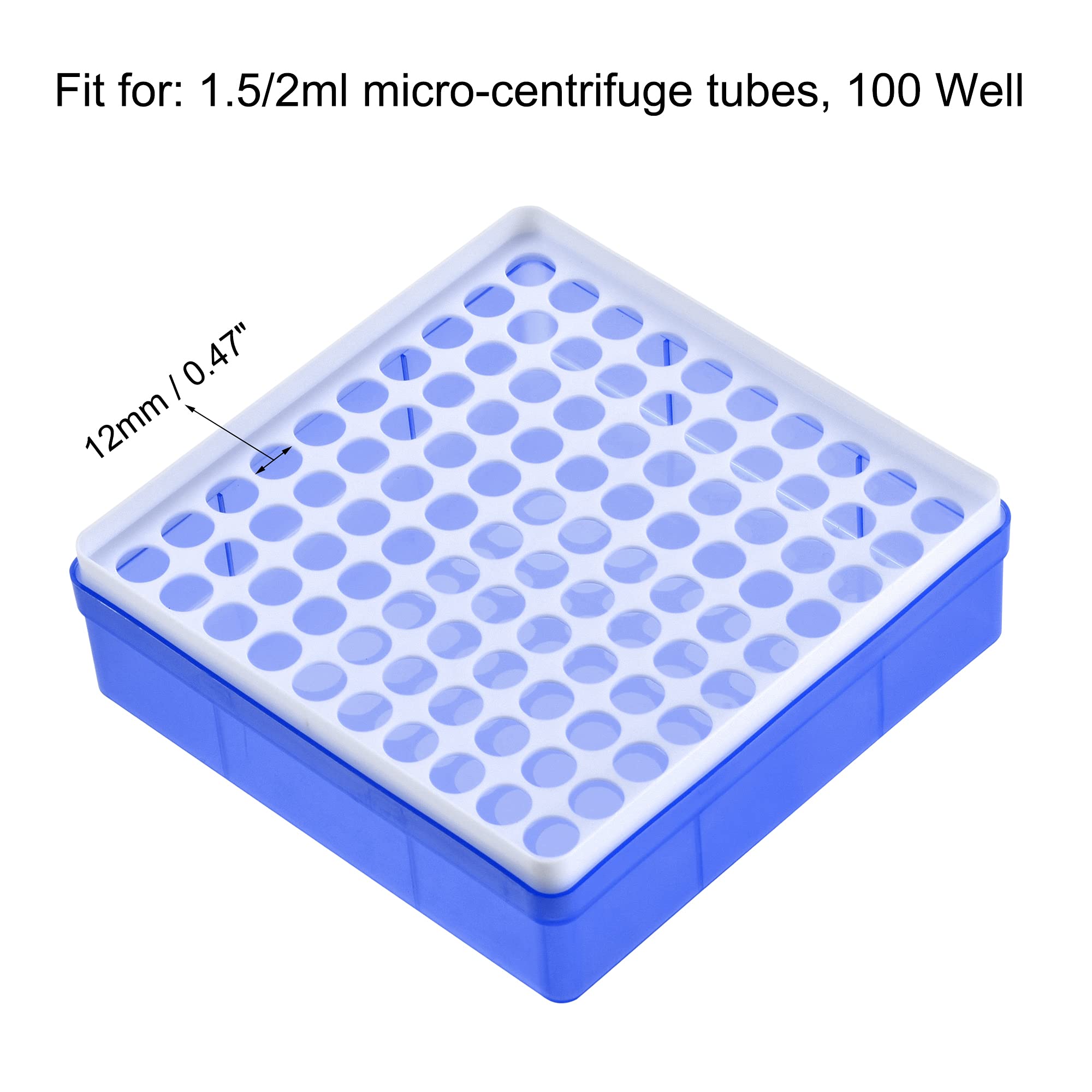 uxcell Centrifuge Tube Freezer Storage Box 100-Well Polypropylene Holder Light Blue for 1.5/2ml Micro Centrifuge Tubes