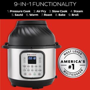 Instant Pot Duo Crisp 9-in-1 Electric Pressure Cooker and Air Fryer Combo with Stainless Steel Pot, Pressure Cook, Slow Cook, Air Fry, Roast, Steam, Sauté, Bake, Broil and Keep Warm