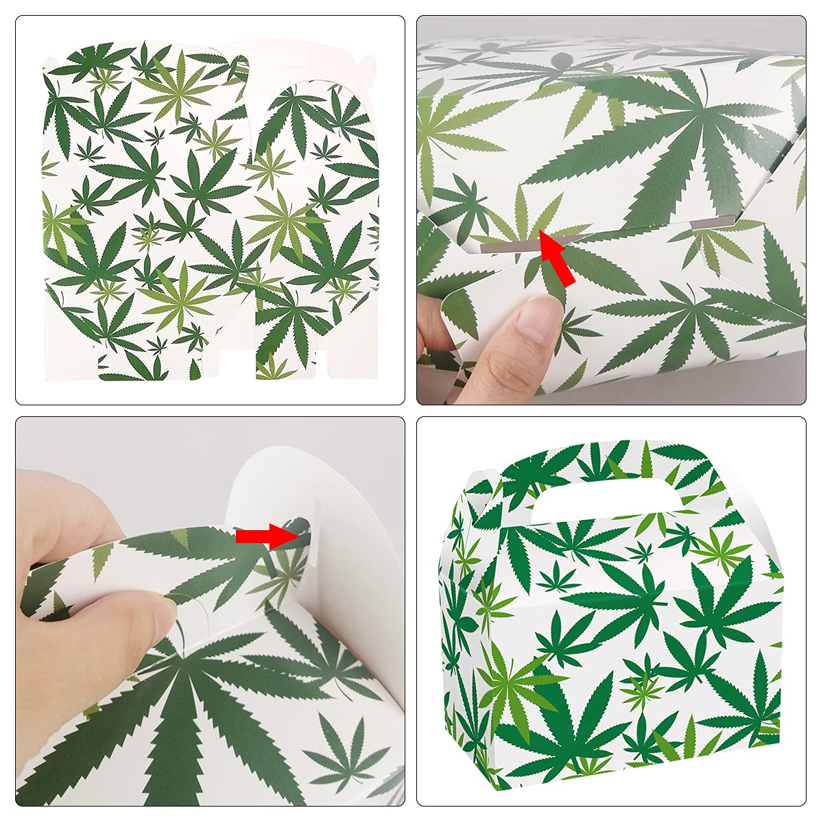 CIEOVO 24 Pack Weed Leaves Party Favor Treat Boxes, Leaf Print Goodie Candy Treat Present Boxes Recycled Party Favor Boxes for Green Weed Leaves Theme Birthday Baby Shower Party Supplies Decoration