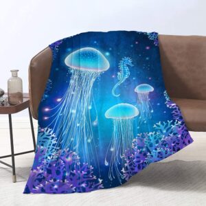 duise soft flannel throw blanket magic glowing jellyfish underwater all season warm and cozy quilt blanket for bed sofa couch lightweight travelling camping 50"x60" throw size for kids boys women