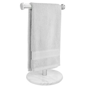 homeries marble hand towel holder - stainless steel towel stand with round marble base - modern t-shape hand towel valet for bathroom, vanity top towel stand, counter towel bar, jewelry rack