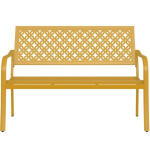 grand patio outdoor bench, garden benches with anti-rust metal powder coated frame, patio bench for front porch park outside furniture decor, sunflower yellow