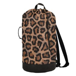 leopard laundry bag heavy duty laundry backpack large with adjustable shoulder straps for traveling dirty clothes organizer for college students waterproof