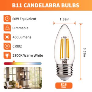 ALAMPEVER E26 LED Bulb 60 Watt, B11 Chandelier Light Bulbs, 2700K Soft White Candelabra LED Bulbs, 6 Pack Candle Light Bulbs