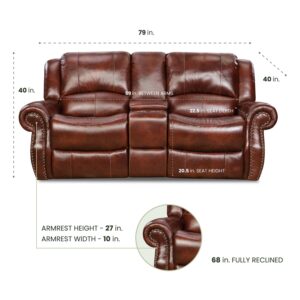 Hanover Aspen 100% Genuine Leather Double-Reclining Sofa, Small Couch with Nailhead Trim, Plush Deep-Seating Couches for Living Room, Den, or Man Cave, Oxblood