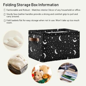 susiyo Black Space Star Moon Storage Bins 2 Pcs, 14 x 10 inch Canvas Storage Basket for Shelves Closet Organizing