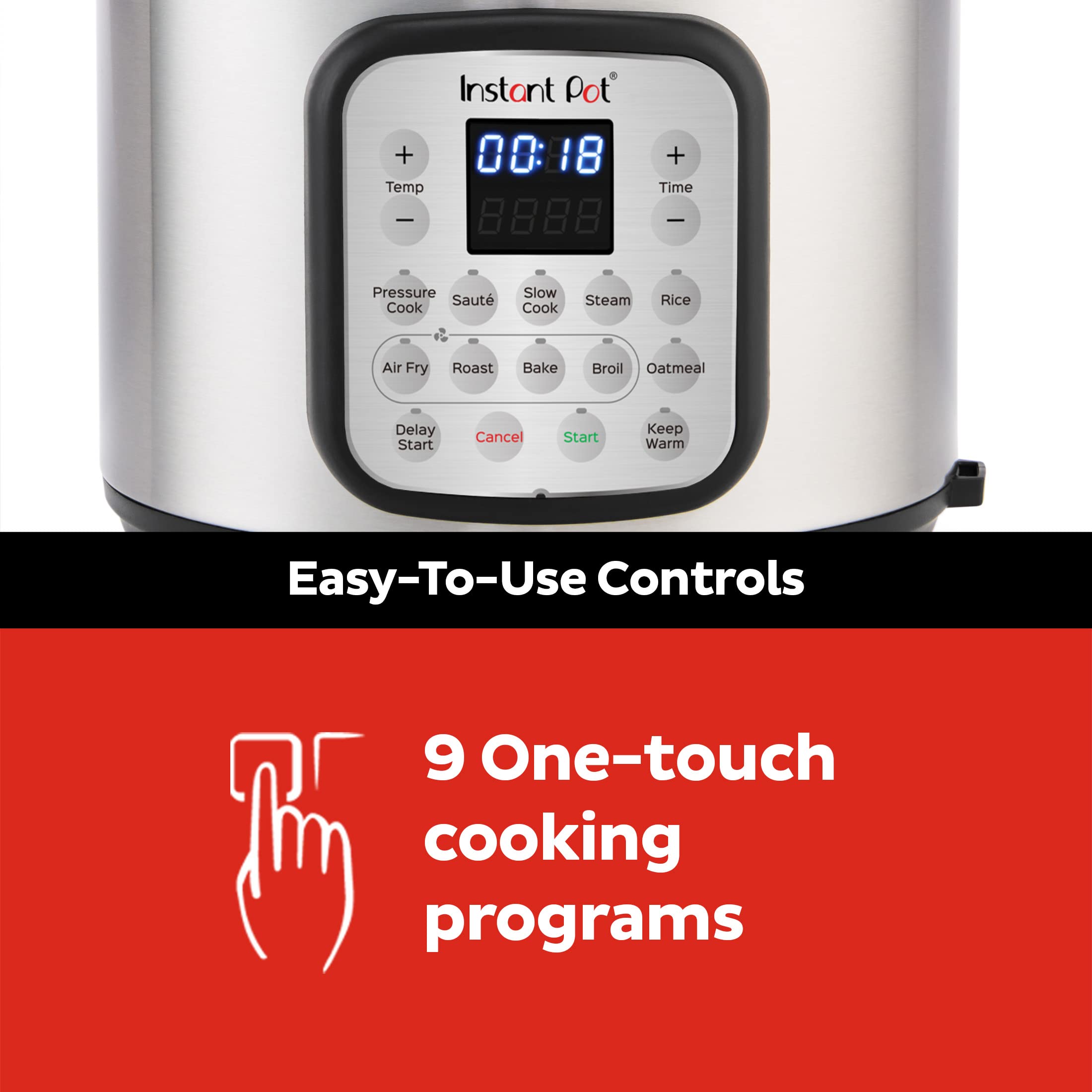 Instant Pot Duo Crisp 9-in-1 Electric Pressure Cooker and Air Fryer Combo with Stainless Steel Pot, Pressure Cook, Slow Cook, Air Fry, Roast, Steam, Sauté, Bake, Broil and Keep Warm