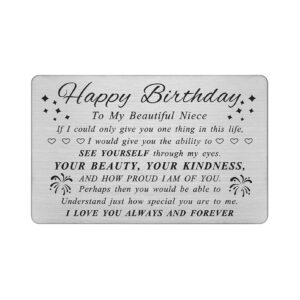 degasken happy birthday niece card - i love you always and forever - niece birthday gifts, personalized engraved wallet card