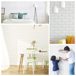 Sodeno 20 PCS White 3D Wall Panels, 29 sq.feet Coverage, Printable Wallpaper Sticker with Self-Adhesive Waterproof Brick PE Foam Wall Panels Peel and Stick for Interior Wall Decor, Home Decoration