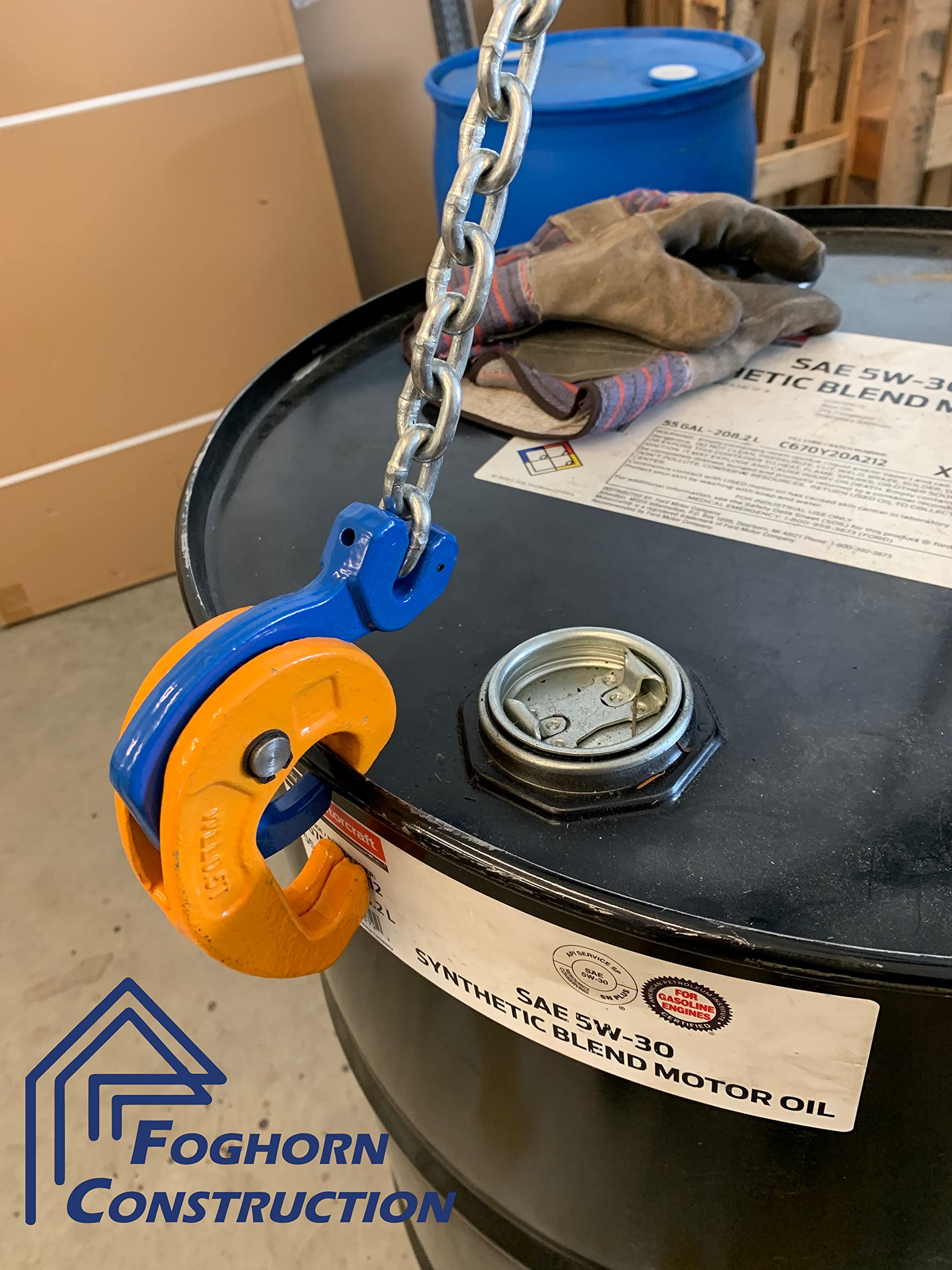 55 Gallon Drum Lifting Chain Hoist with 1 Ton Capacity - Webbing Sling Included for Extra Attachment Options Forklift, Crane, Jib Boom, Chain Lifter