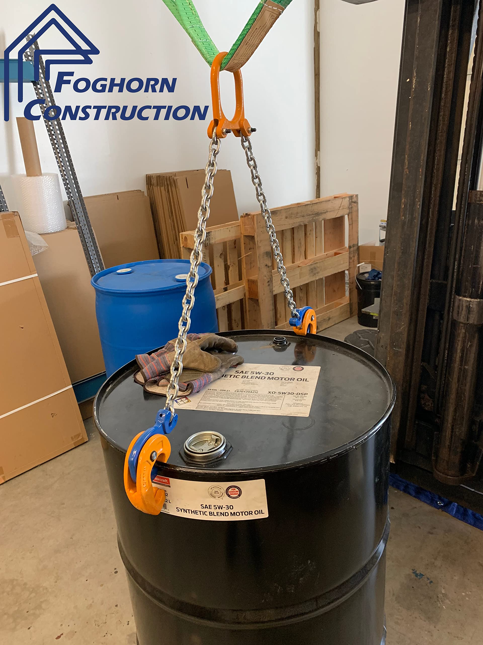 55 Gallon Drum Lifting Chain Hoist with 1 Ton Capacity - Webbing Sling Included for Extra Attachment Options Forklift, Crane, Jib Boom, Chain Lifter