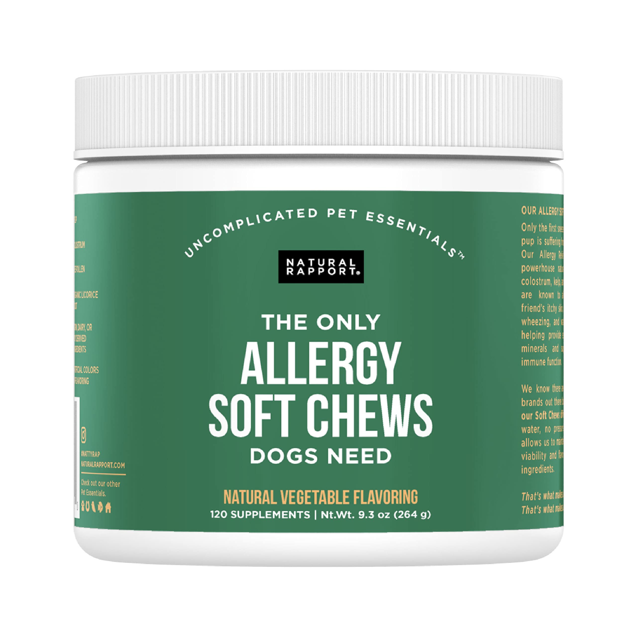 Natural Rapport Dog Allergy Supplement - The Only Allergy Soft Chews Dogs Need - 120ct Treats That Contain Kelp and Bee Pollen for Allergy and Itch Relief