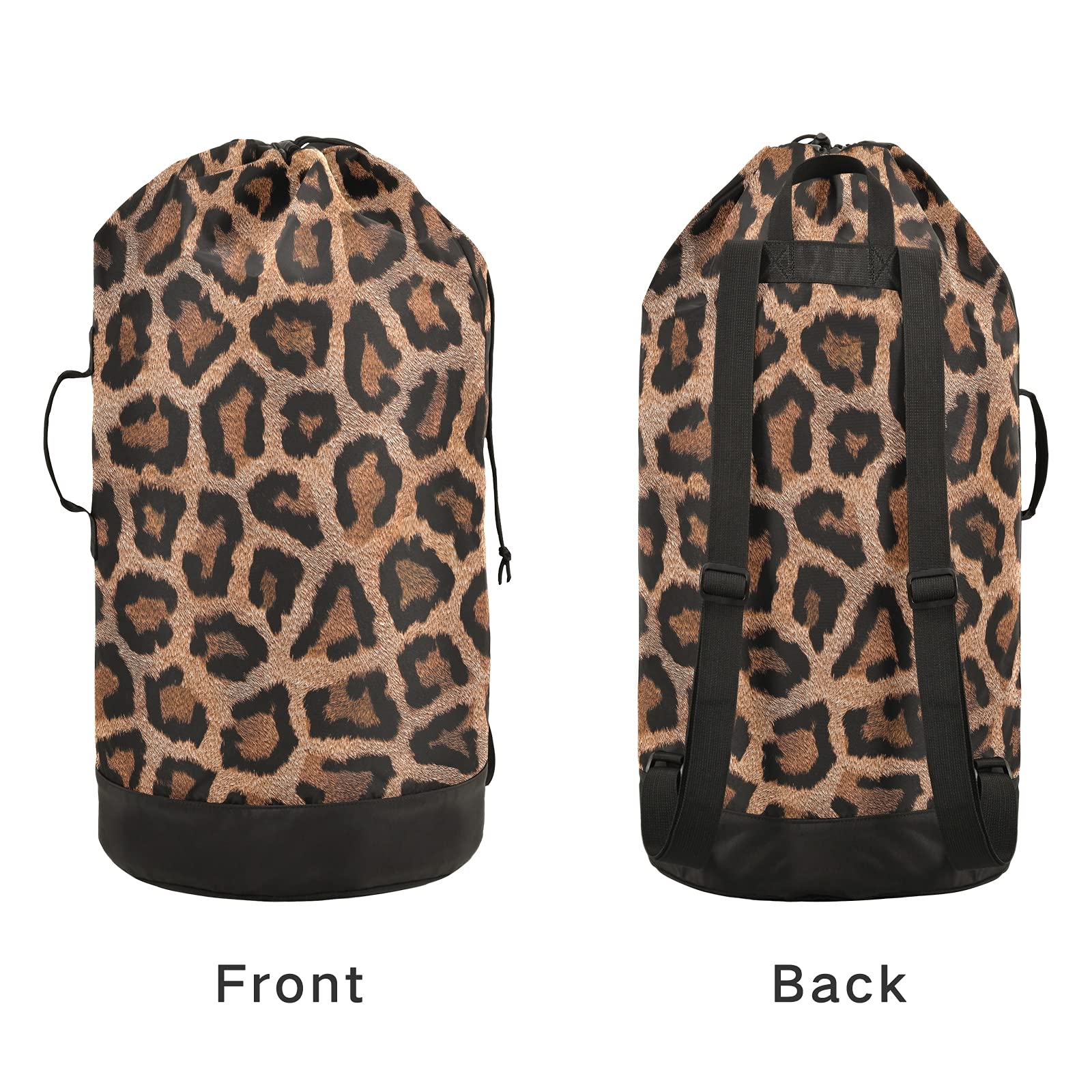 Leopard Laundry Bag Heavy Duty Laundry Backpack Large with Adjustable Shoulder Straps for Traveling Dirty Clothes Organizer for College Students Waterproof