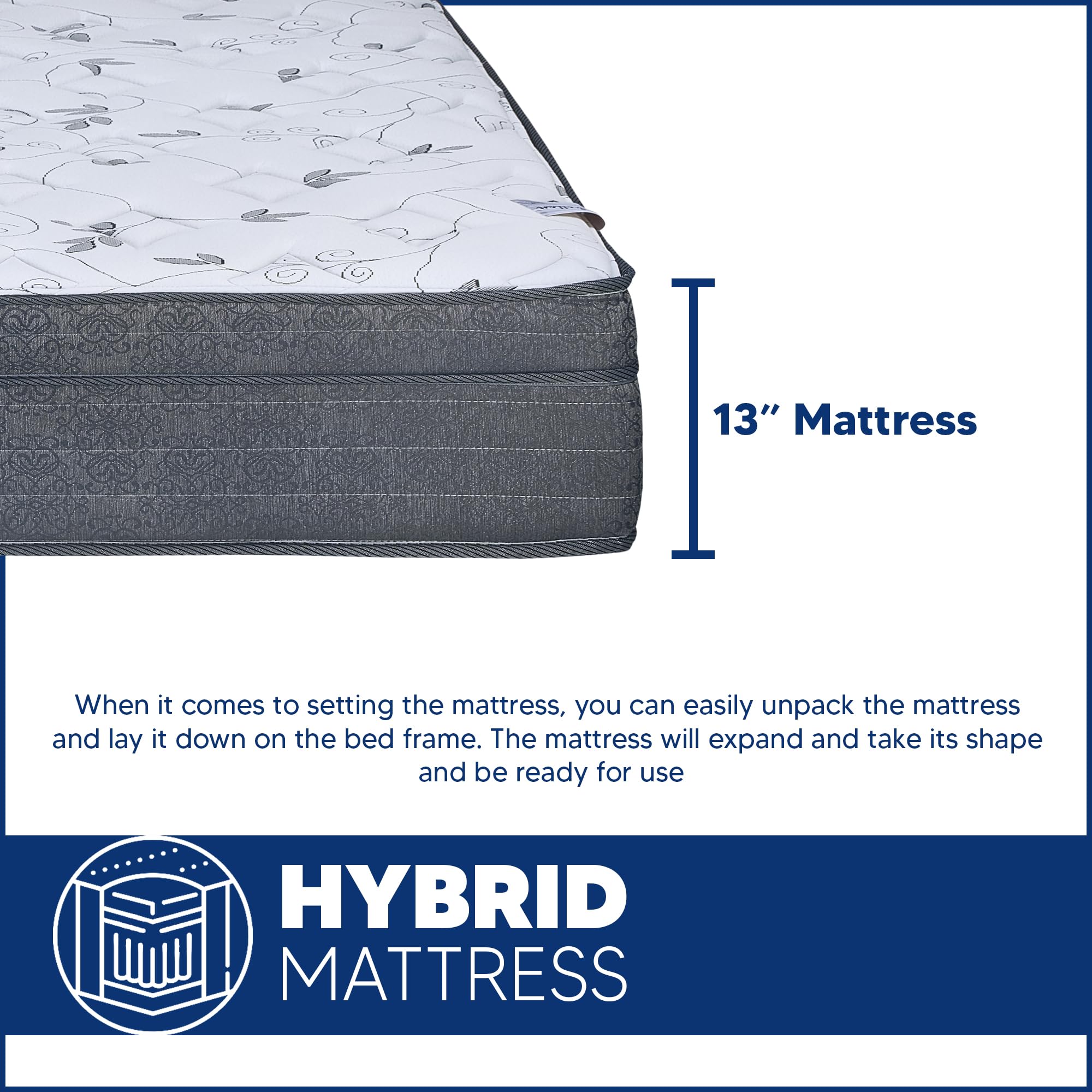 Treaton 13-Inch Extra Firm Foam Encased Eurotop Hybrid Mattress, Full XL, Black