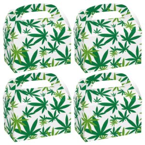 cieovo 24 pack weed leaves party favor treat boxes, leaf print goodie candy treat present boxes recycled party favor boxes for green weed leaves theme birthday baby shower party supplies decoration