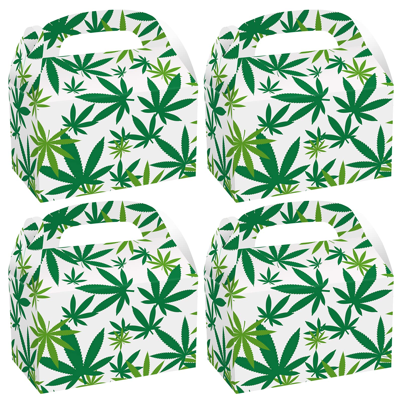 CIEOVO 24 Pack Weed Leaves Party Favor Treat Boxes, Leaf Print Goodie Candy Treat Present Boxes Recycled Party Favor Boxes for Green Weed Leaves Theme Birthday Baby Shower Party Supplies Decoration