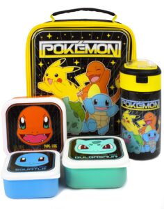 pokemon lunch bag 5 piece (food bag water bottle 3 snack pots) one size