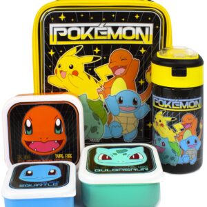 Pokemon Lunch Bag 5 Piece (Food Bag Water Bottle 3 Snack Pots) One Size