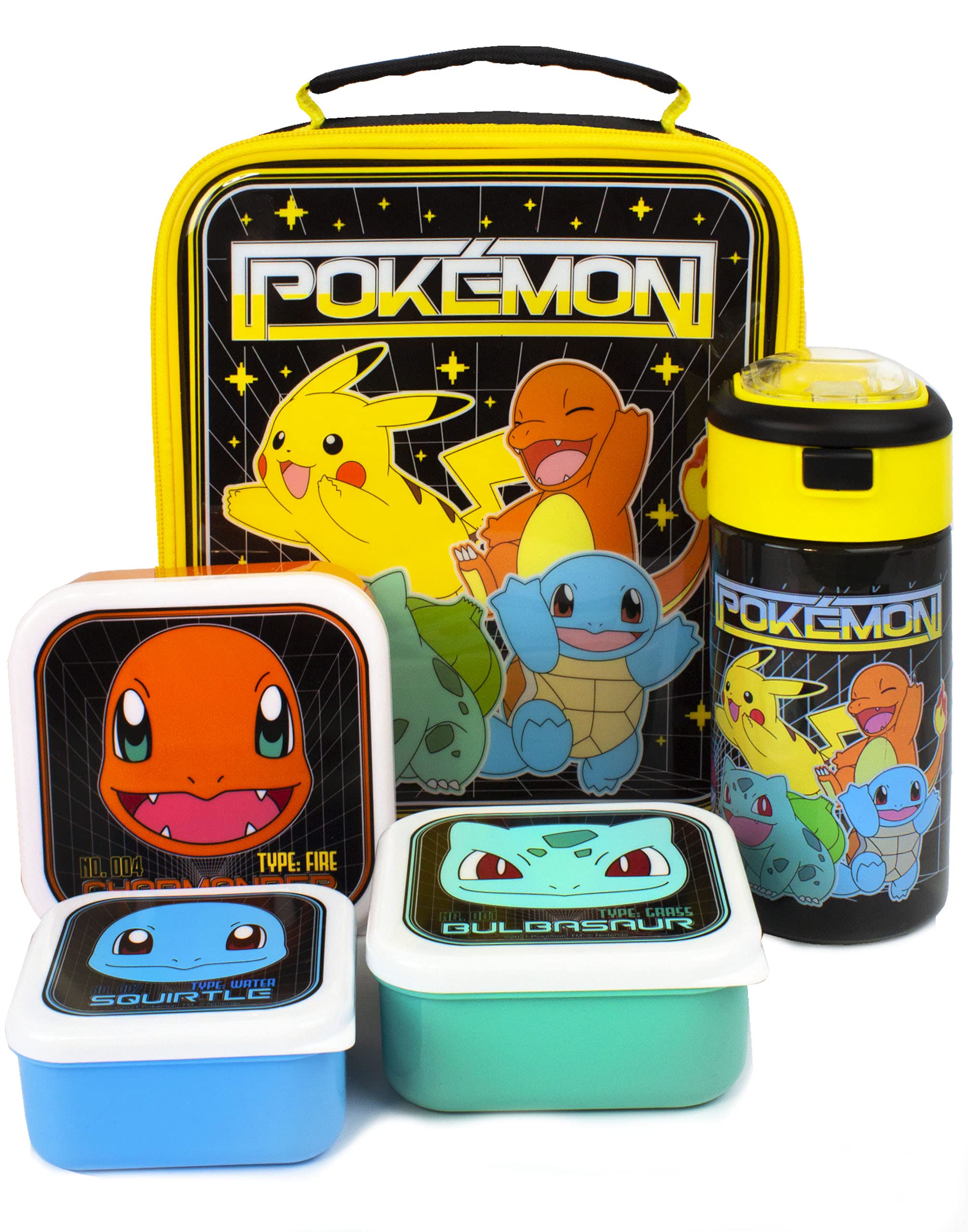 Pokemon Lunch Bag 5 Piece (Food Bag Water Bottle 3 Snack Pots) One Size