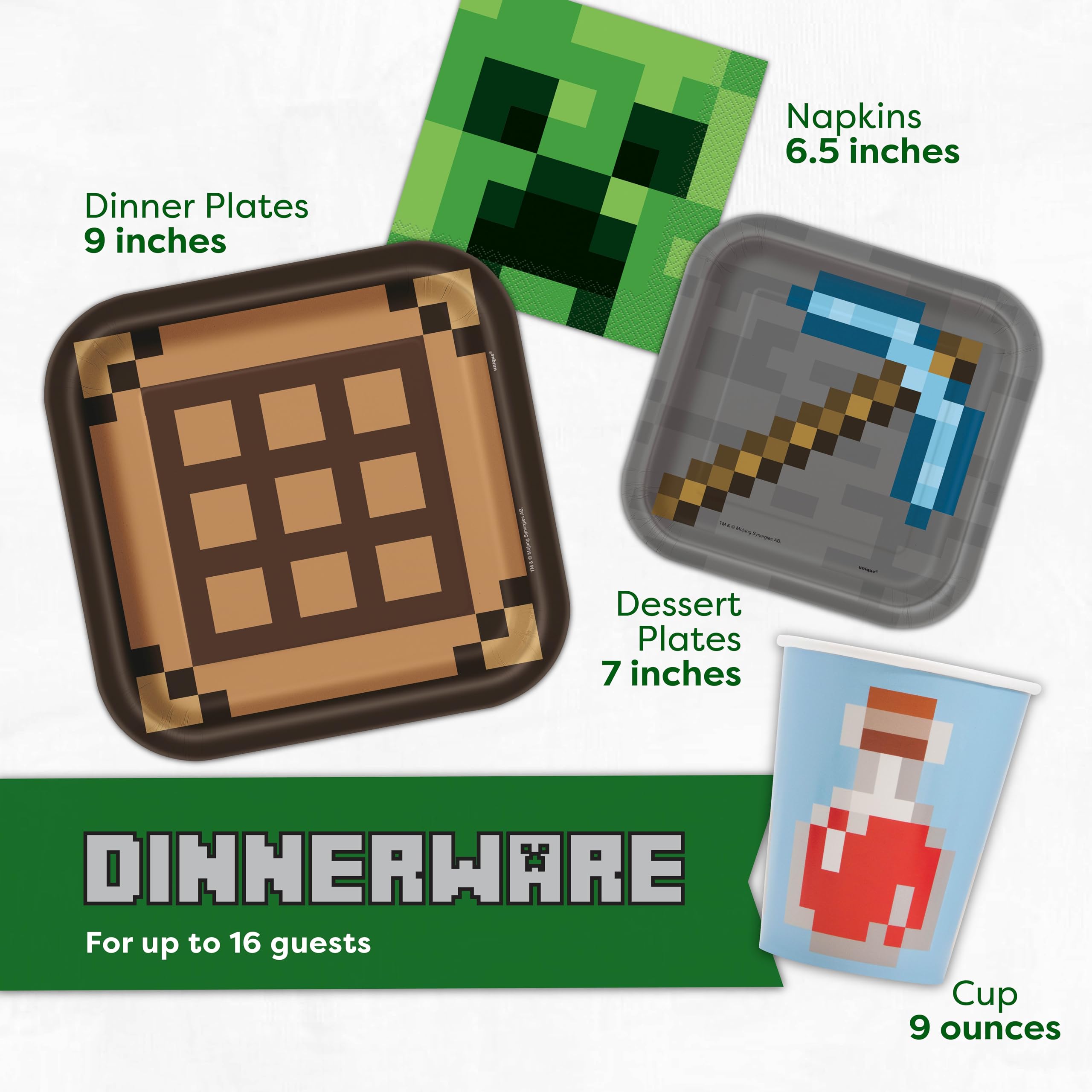 Mega Minecraft Party Supplies and Decorations Set, Minecraft Birthday Party Supplies, Serves 16 Guests, Includes Plates, Banner, Table Cover, Balloons and More