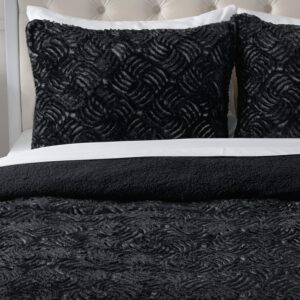 mellanni duvet cover set - soft double brushed microfiber bedding - button closure & corner ties - warm & soft faux fur (queen, black)