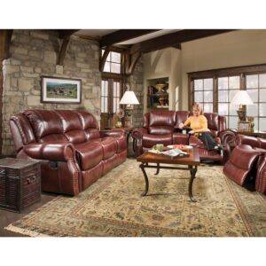 Hanover Aspen 100% Genuine Leather Double-Reclining Sofa, Small Couch with Nailhead Trim, Plush Deep-Seating Couches for Living Room, Den, or Man Cave, Oxblood