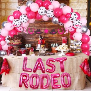 Western Theme Bachelorette Party Decorations Pink Cowgirl Last Rodeo Bachelorette Party Decorations Balloon Garland with Cowgirl Garland Foil Balloons for Final Rodeo Bridal Shower Party