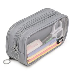 zipit half & half pencil case | large capacity pencil pouch | pencil bag for school, college and office (grey)