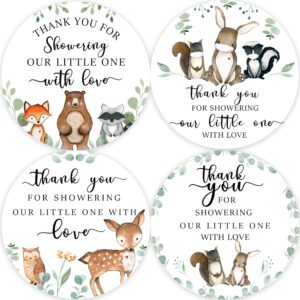 80 woodland baby shower thank you stickers, forest creature baby shower thank you stickers, woodland baby shower birthday party favor label decorations(2 inch)