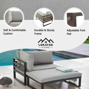 LOKATSE HOME 2 Piece Patio Furniture Conversation Set Outdoor Sectional Metal Steel Corner Sofa Armchiar Chair Couch with Ottoman, Grey