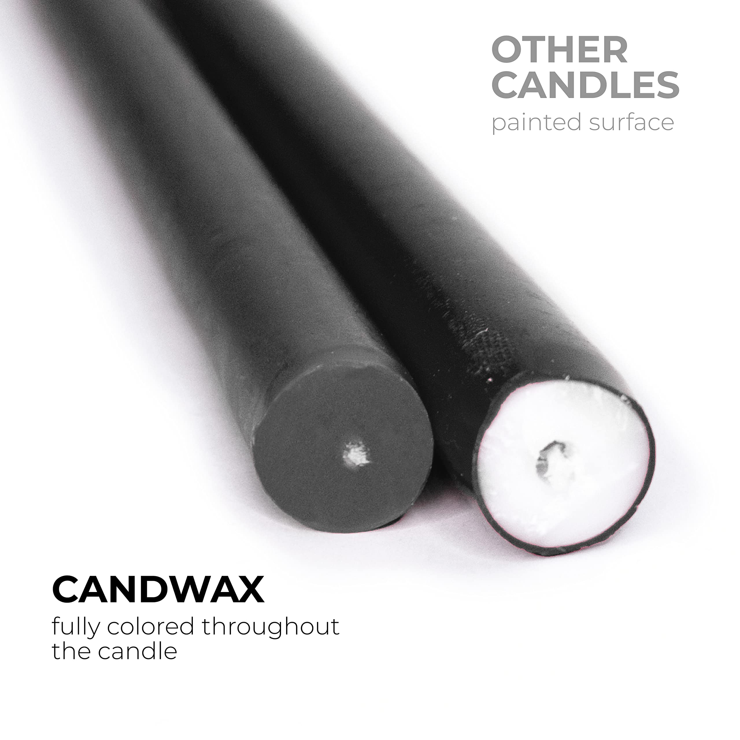 CANDWAX 12 inch Taper Candles Set of 12 - Dripless and Smokeless Candle Unscented - Slow Burning Black Tapered Candle Sticks Ideal for Halloween - Black Candles