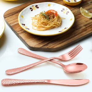 LIANYU 12-Piece Kids Copper Silverware Set, Stainless Steel Toddler Utensils, Hammered Metal Preschooler Flatware Cutlery Set, Children Tableware Includes Knives Forks Spoons, Dishwasher Safe