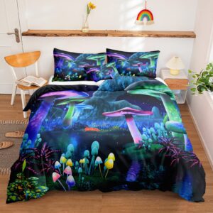 mushroom bedding trippy mushroom duvet cover set galaxy sky green purple mushroom design magic cartoon bedding sets king 1 duvet cover 2 pillowcases (king, mushroom)