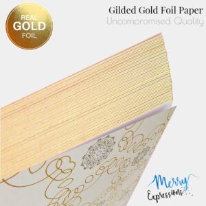 White & Gold Wedding Guest Book w/ Pen & Table Sign - Guestbook Sign in for Reception, Birthday Parties, Bridal or Baby Shower - Gilded Pages, Size 7"x9" inches - Blank Left Page for Polaroids