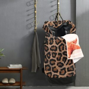 Leopard Laundry Bag Heavy Duty Laundry Backpack Large with Adjustable Shoulder Straps for Traveling Dirty Clothes Organizer for College Students Waterproof