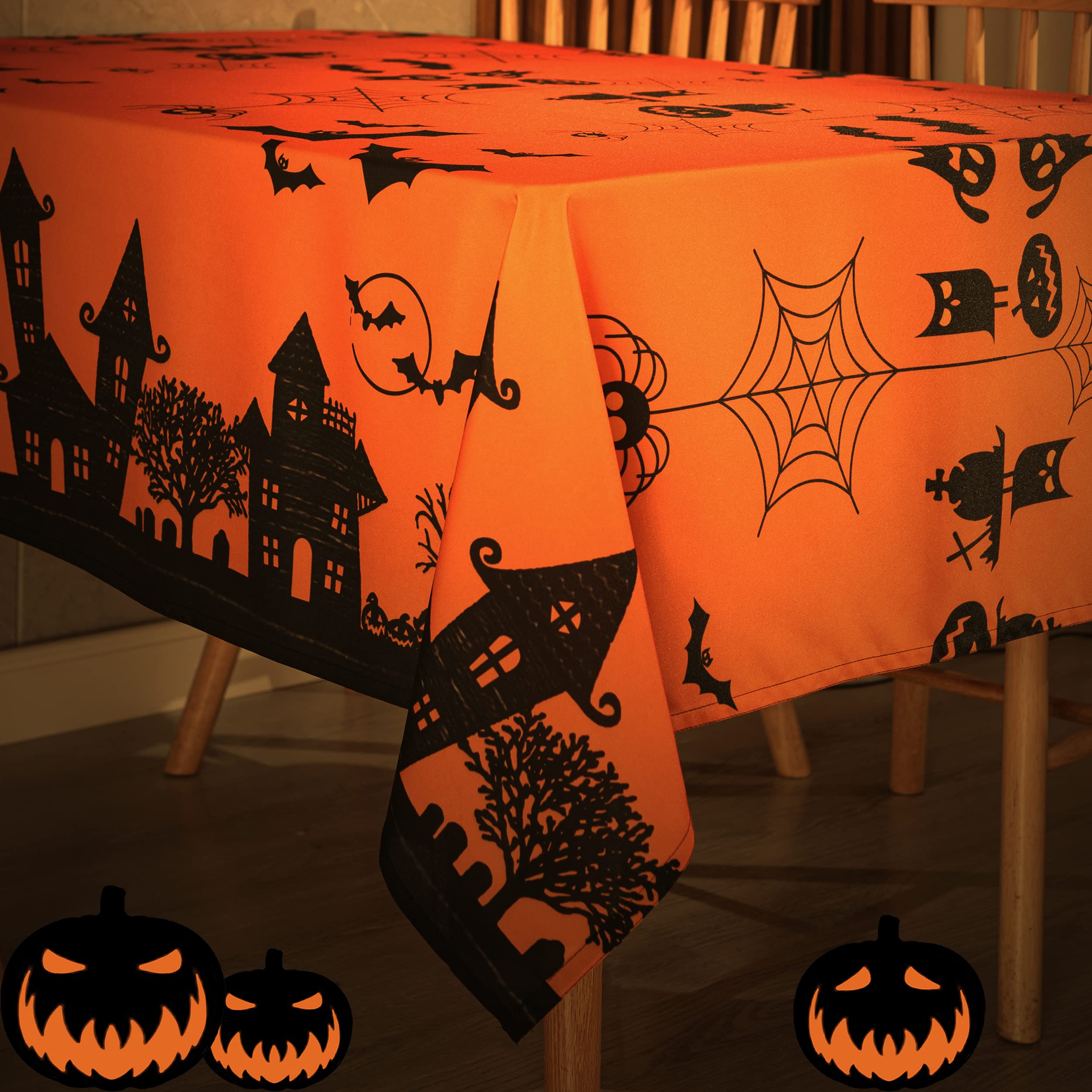 MikiUp Rectangle Halloween Tablecloth - Haunted House Decorative Holiday Table Cloth, Waterproof and Washable Fabric Table Cover for Party Kitchen Dining Room Indoor, 60 x 84 Inch