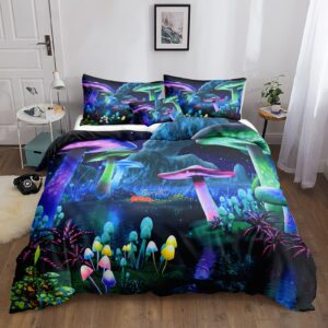 Mushroom Bedding Trippy Mushroom Duvet Cover Set Galaxy Sky Green Purple Mushroom Design Magic Cartoon Bedding Sets King 1 Duvet Cover 2 Pillowcases (King, Mushroom)