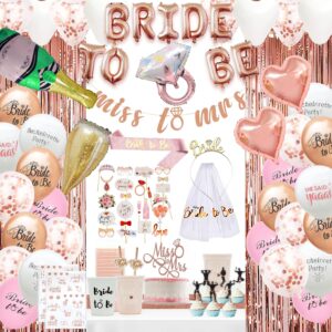 hipeewo bachelorette party decorations, bridal shower decorations including photo props, table runner, veil, headband, banner, cups, sash, balloons, topper, sticker, bride bachelorette party supplies