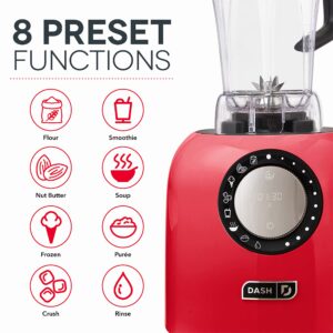 Dash Chef Series Deluxe Digital 64 oz Countertop Blender, with Stainless Steel Blades, Tritan Blending Jug, Tablet Stand & USB Charging Port, for Smoothies, Nut Butters, Purees, Soup and More - Red