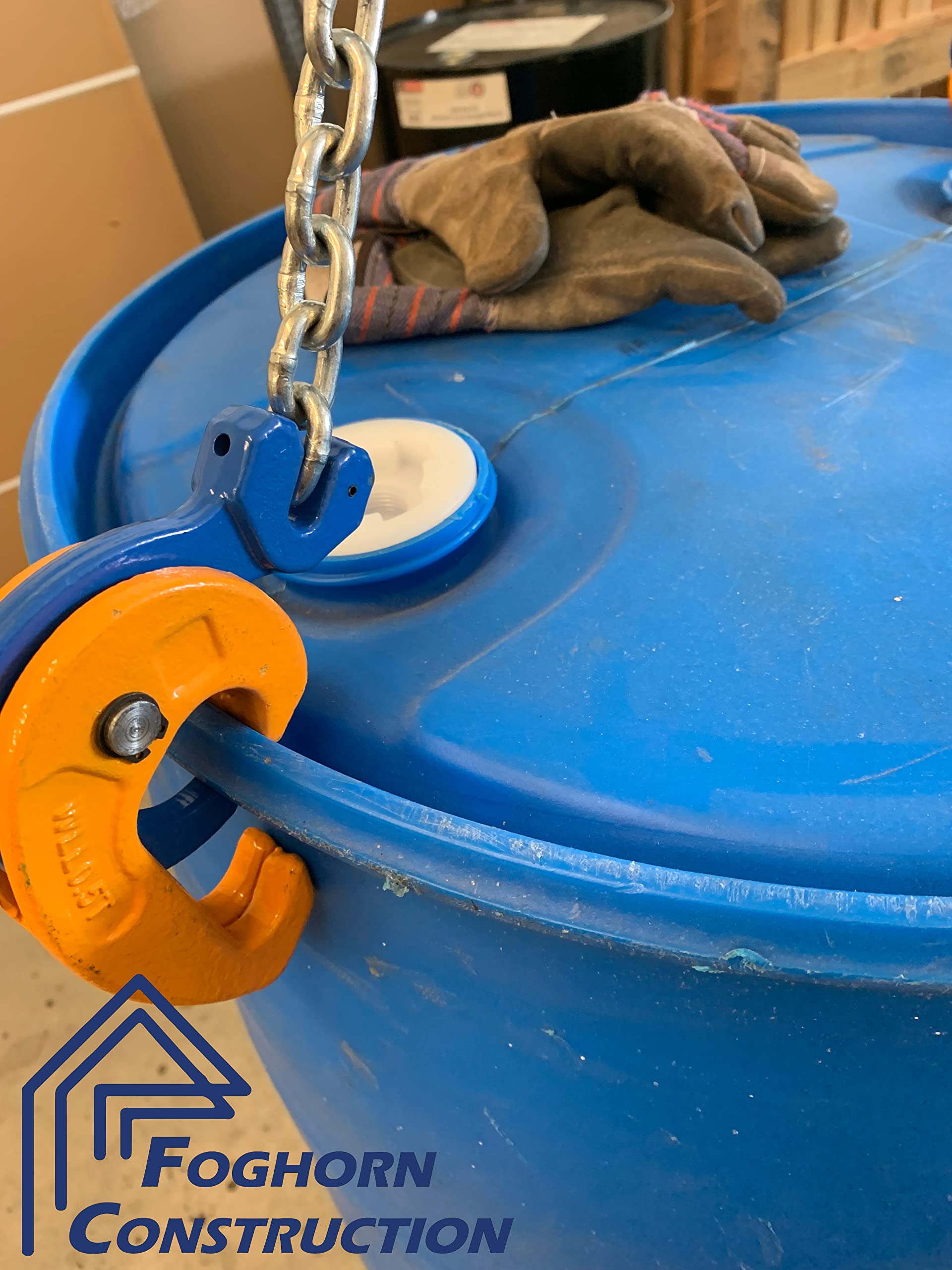 55 Gallon Drum Lifting Chain Hoist with 1 Ton Capacity - Webbing Sling Included for Extra Attachment Options Forklift, Crane, Jib Boom, Chain Lifter