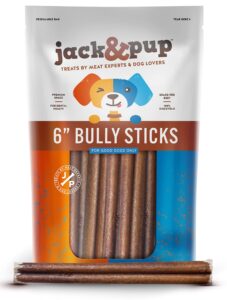 jack&pup 6" bully sticks for dogs | premium odor free bully sticks for large dogs | all natural beef pizzle sticks (standard, 7 pack)