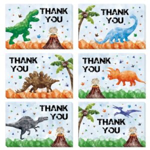 wernnsai watercolor dinosaur kids thank you cards with envelopes - dinosaur theme party supplies 24 pcs birthday note card with dino stickers for boy girl fill in blank gift cards 4'' x 6''