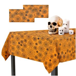 matican halloween tablecloth, 2-pack disposable halloween table cloths, spider web plastic table covers, 54 x 108 inches, halloween party decorations