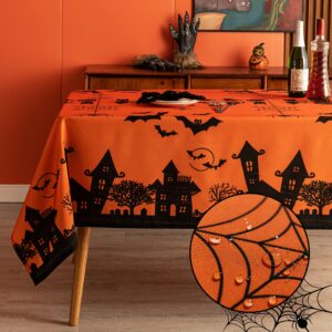 mikiup rectangle halloween tablecloth - haunted house decorative holiday table cloth, waterproof and washable fabric table cover for party kitchen dining room indoor, 60 x 84 inch