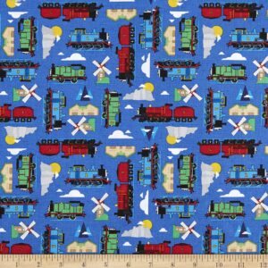 riley blake all aboard with thomas & friends sodor blue, fabric by the yard