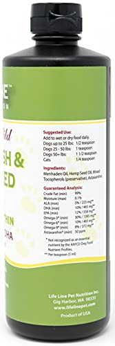 Life Line Pet Nutrition Omega Fish & Hemp Seed Oil - Omega 3 Supplement for Improved Skin, Coat and Joint Health, 26 Fl Oz