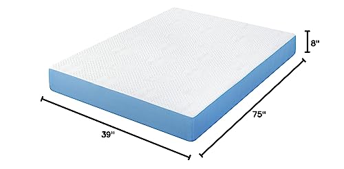 Olee Sleep 8 Inch Ventilated Gel Infused Memory Foam Mattress, CertiPUR-US® Certified, Blue, Twin