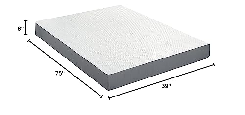 Olee Sleep 6 Inch Ventilated Gel Infused Memory Foam Mattress, CertiPUR-US® Certified, Gray,Twin