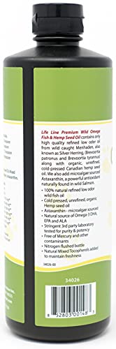 Life Line Pet Nutrition Omega Fish & Hemp Seed Oil - Omega 3 Supplement for Improved Skin, Coat and Joint Health, 26 Fl Oz